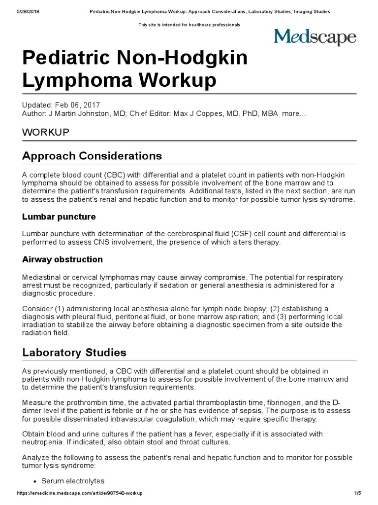 Pediatric Non-Hodgkin Lymphoma Workup - Approach Considerations ...