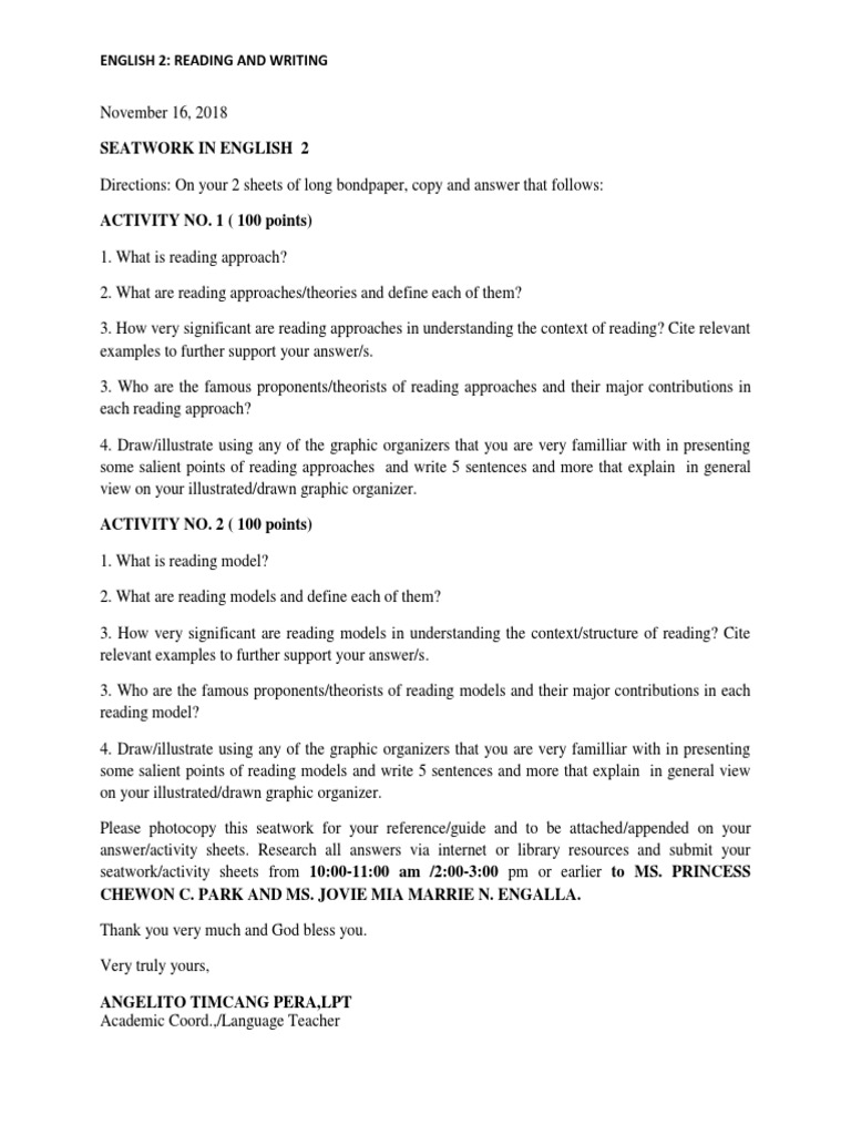 Reading and Writing Models | PDF | Question | Theory