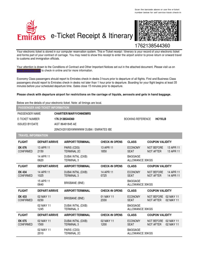 Emirates e Ticket 4 | PDF | Aviation | Service Industries