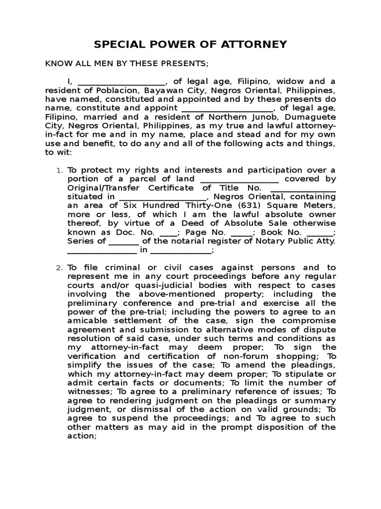 Spa Sample | PDF | Power Of Attorney | Notary Public