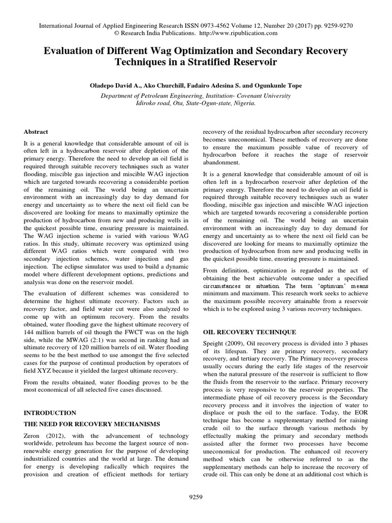 Evaluation of Different Wag Optimization and Secondary Recovery ...