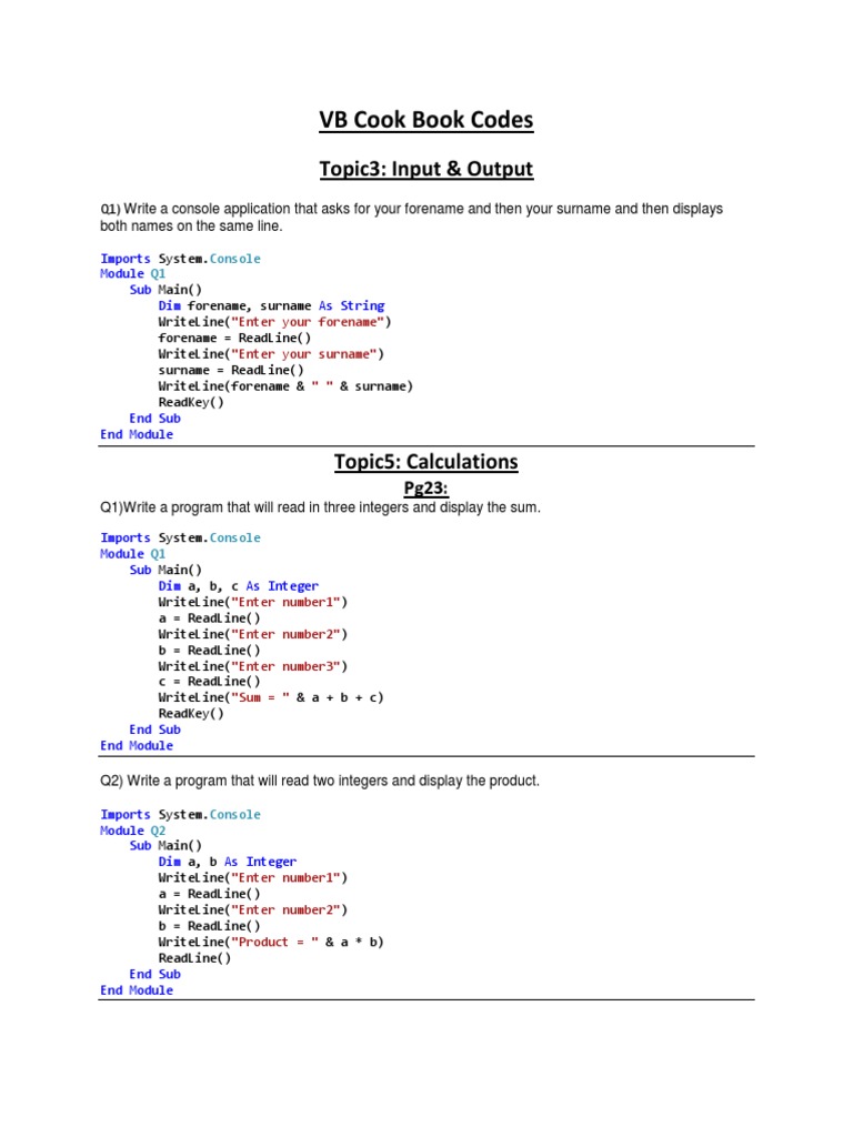 Vb Cook Book Codes And Pseudo Code Till Page 44 Pdf Area Visual