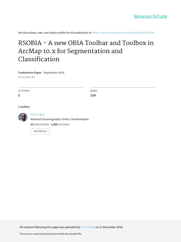 RSOBIA - A New OBIA Toolbar and Toolbox in ArcMap | PDF | Image Segmentation | Geographic ...
