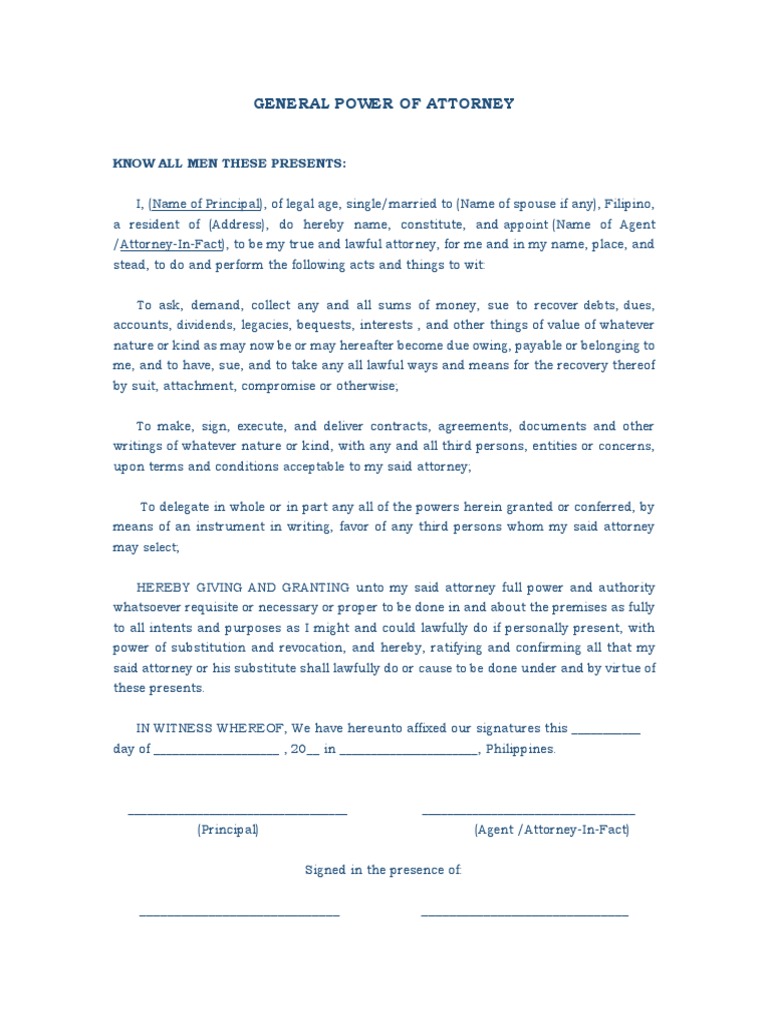 Granting Authority and Power: A General Power of Attorney Document ...