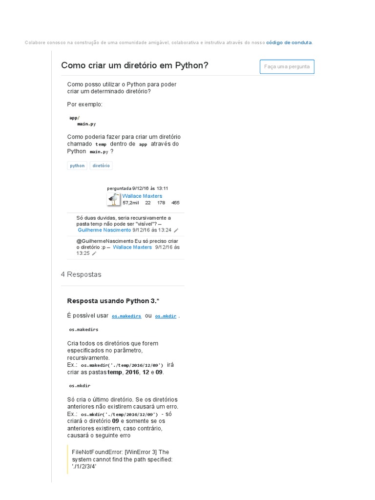 Como Criar Um Diretório em Python - Stack Overflow em Português | PDF | Python (linguagem de ...