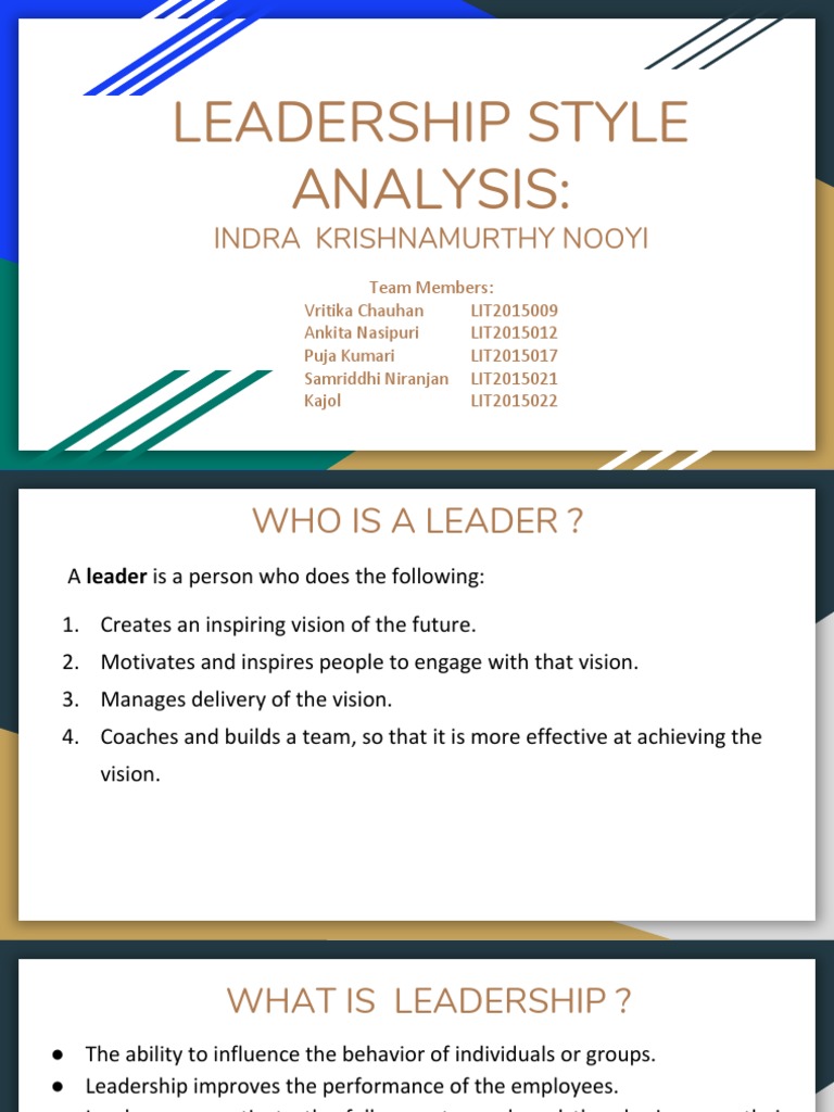 Leadership Style Analysis:: Indra Krishnamurthy Nooyi | PDF | Pepsi Co | Beverages