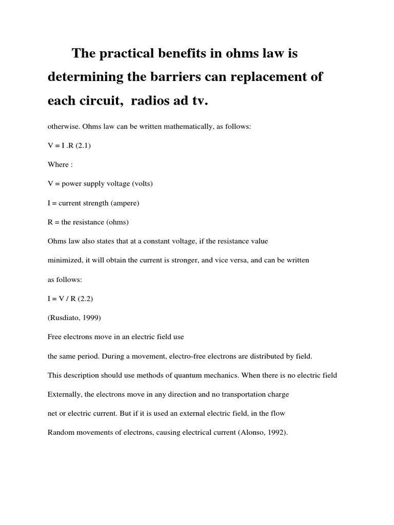 The Practical Benefits in Ohms Law Is Determining The Barriers Can ...