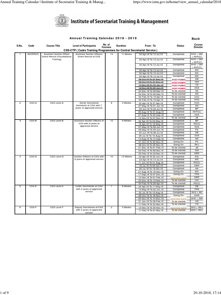 ISTM Annual Training Calendar 2018-19 | PDF | Government | Economies
