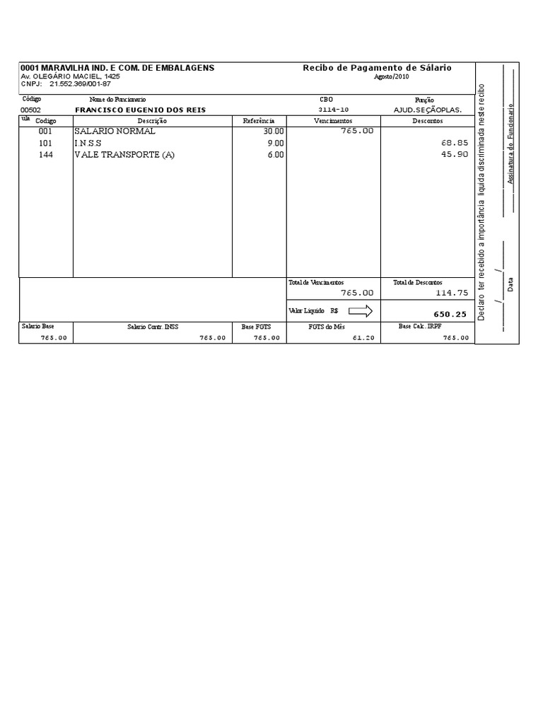 Modelo de Contra Cheque Detalhado | PDF | Compensação de emprego | Business