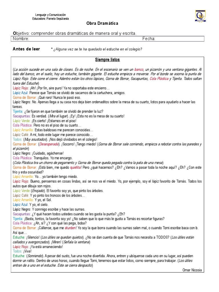 Obra Dramatica | PDF | Lápiz | Ocio