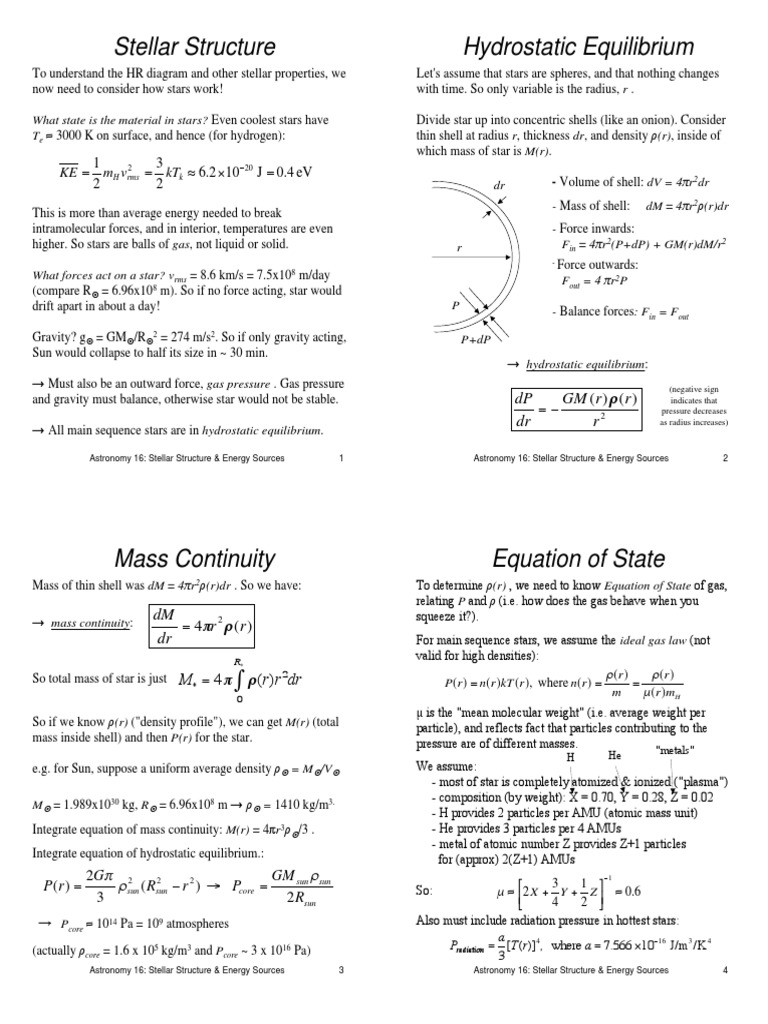 Stellar Structure Hydrostatic Equilibrium: R R R GM DR DP | PDF ...