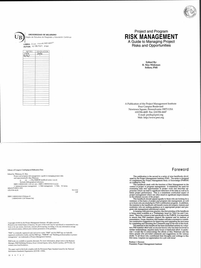 Risk Management: Project and Program A Guide To Managing Project Risks ...