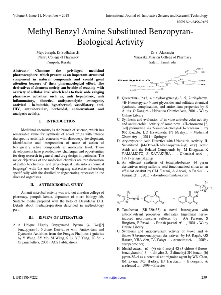 Methyl Benzyl Amine Substituted BenzopyranBiological Activity | PDF ...