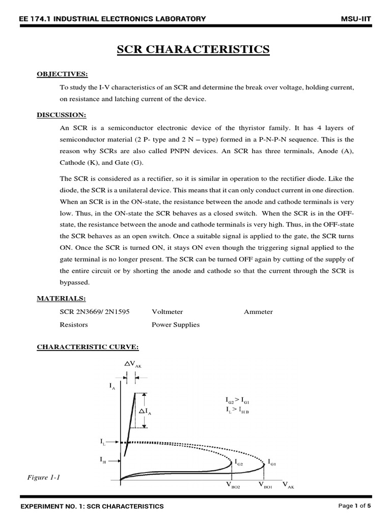 SCR Characteristics Experiment Report | PDF | Power Electronics ...