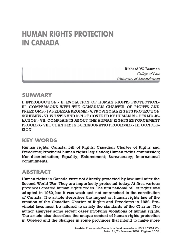 Human Rights Protection in Canada: Richard W. Bauman | PDF | Human ...