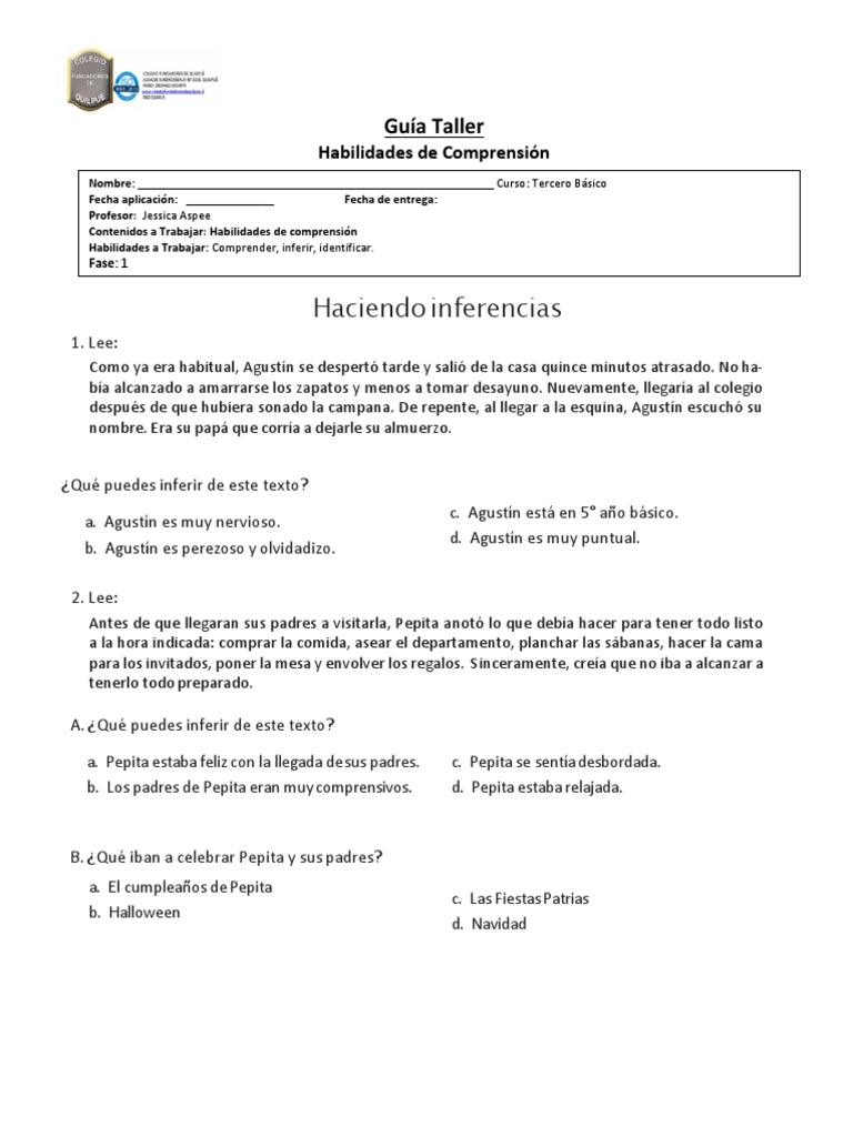 Guía Inferencias e Idea Principal | PDF | Ocio