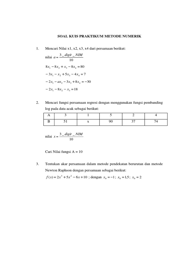 Soal Kuis Praktikum Metode Numerik | PDF