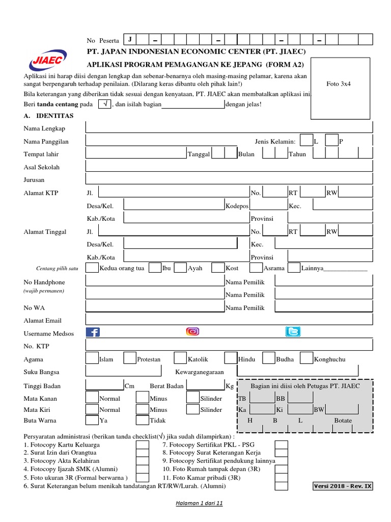 Form Aplikasi PT. JIAEC 2018 | PDF