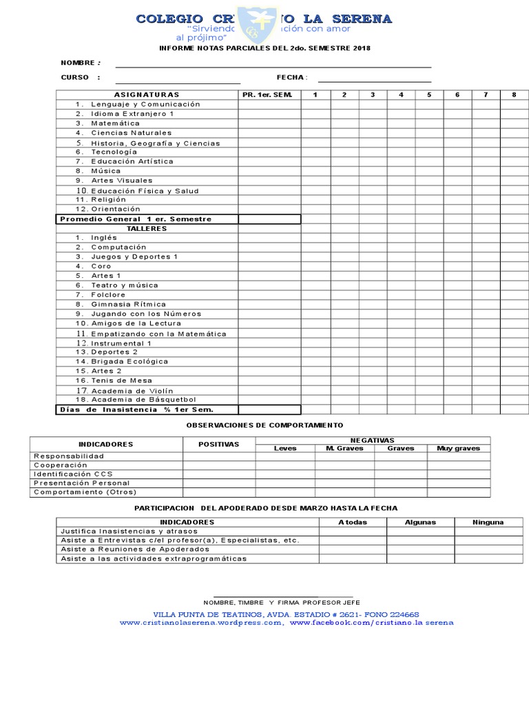 Informe Notas Parciales 2° Semestre 2018 Pdf Deportes Science