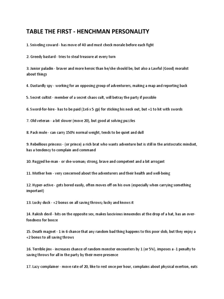 Unique Henchman Types and Skills Guide | PDF | Leisure