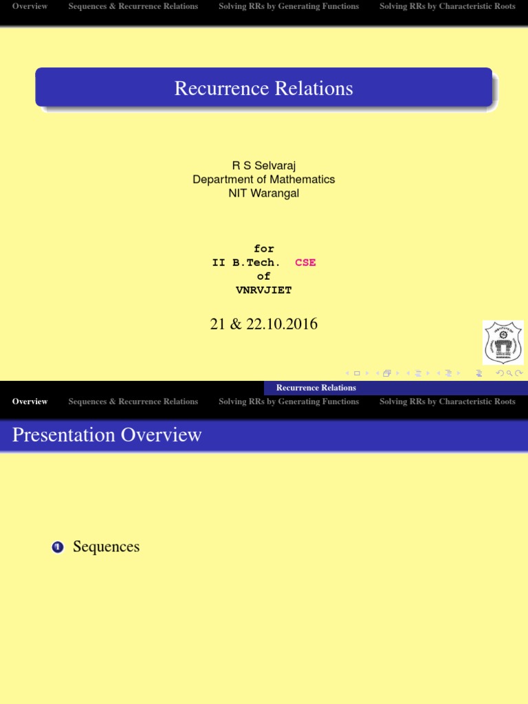 Recurrence Relation Guest Lecture | PDF | Recurrence Relation | Sequence Recurrence Relation Guest Lecture | PDF | Recurrence Relation | Sequence