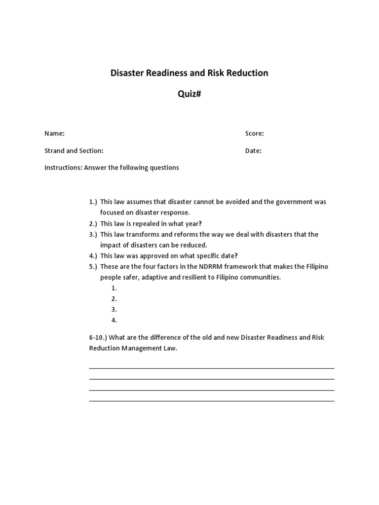 Disaster Readiness and Risk Reduction QUIZ Group 10 | PDF