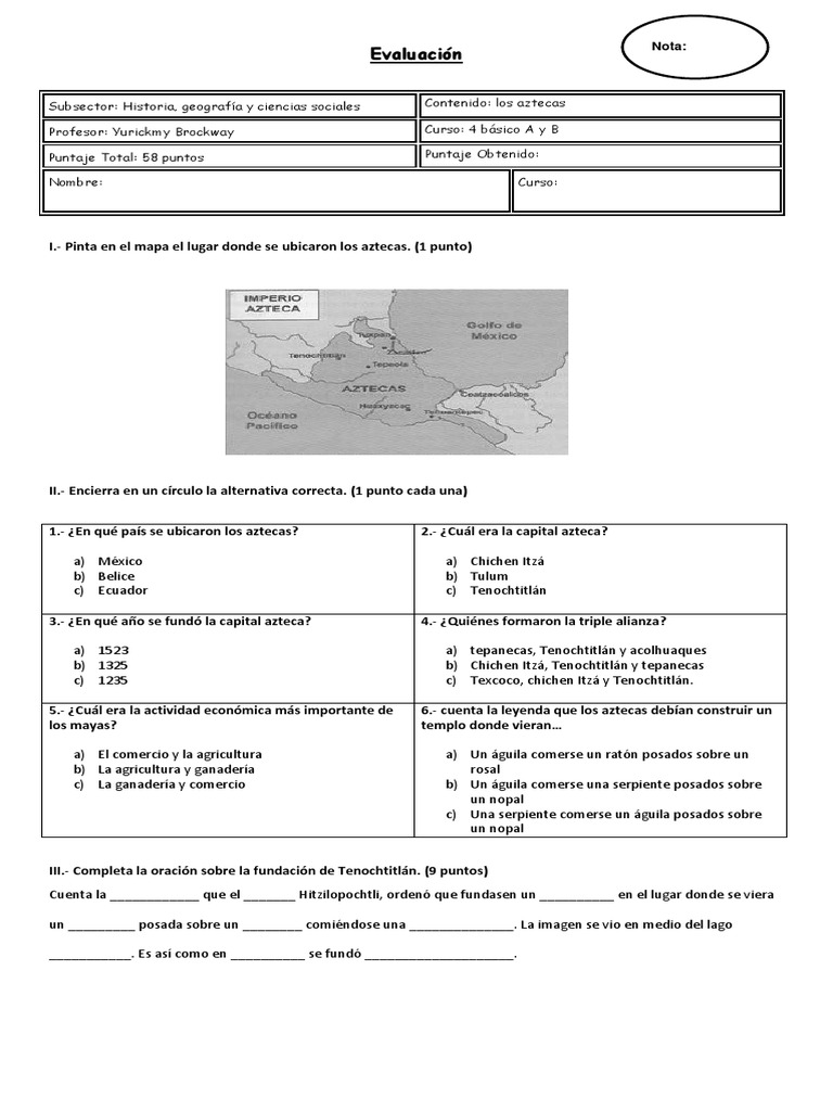 Evaluación Aztecas | PDF