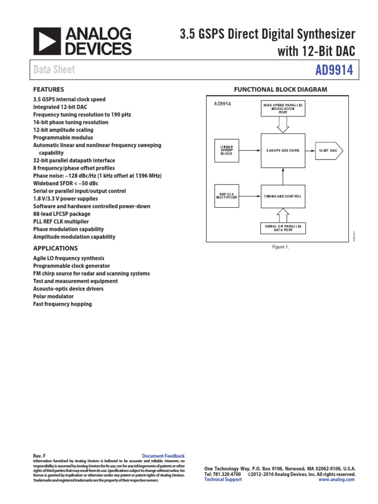 3.5 GSPS Direct Digital Synthesizer With 12-Bit DAC: Data Sheet | PDF ...