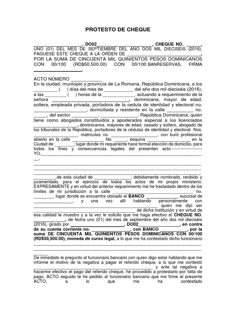 Protesto de Cheque | PDF | Cheque | República Dominicana