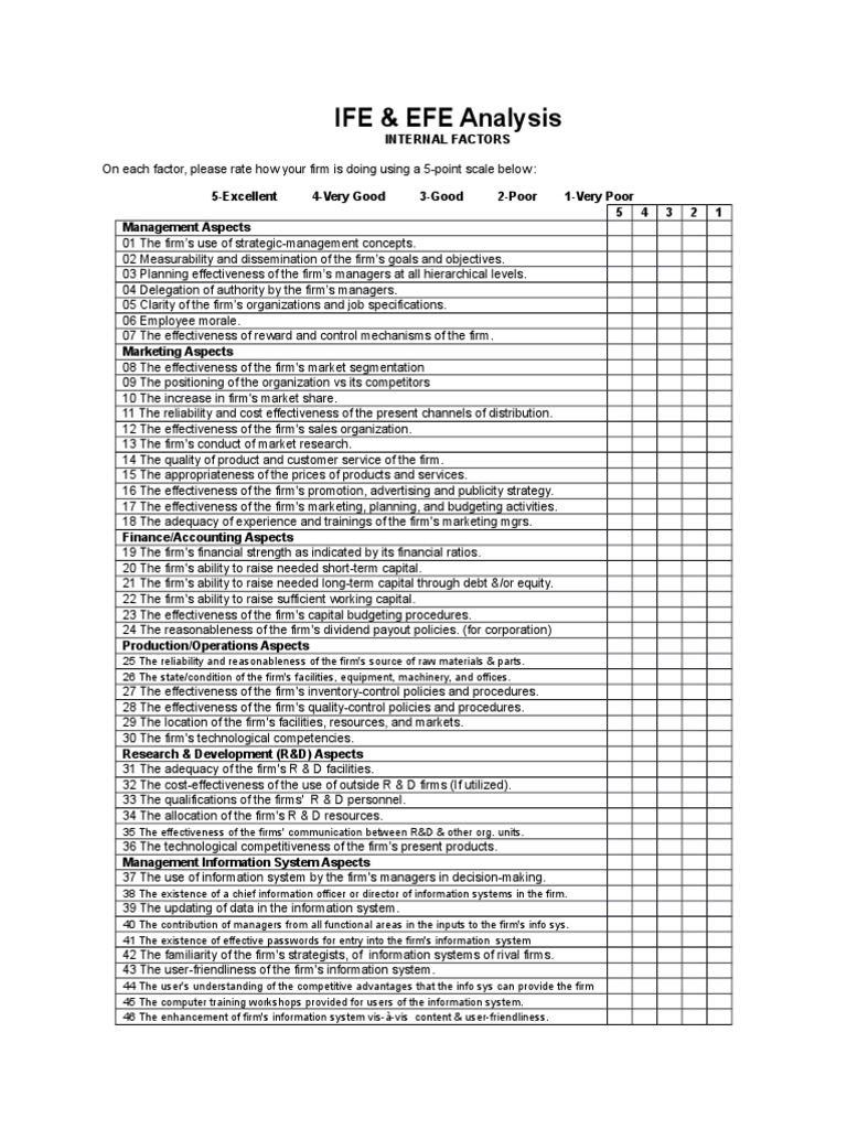 IFE & EFE Analysis | PDF | Information System | Marketing