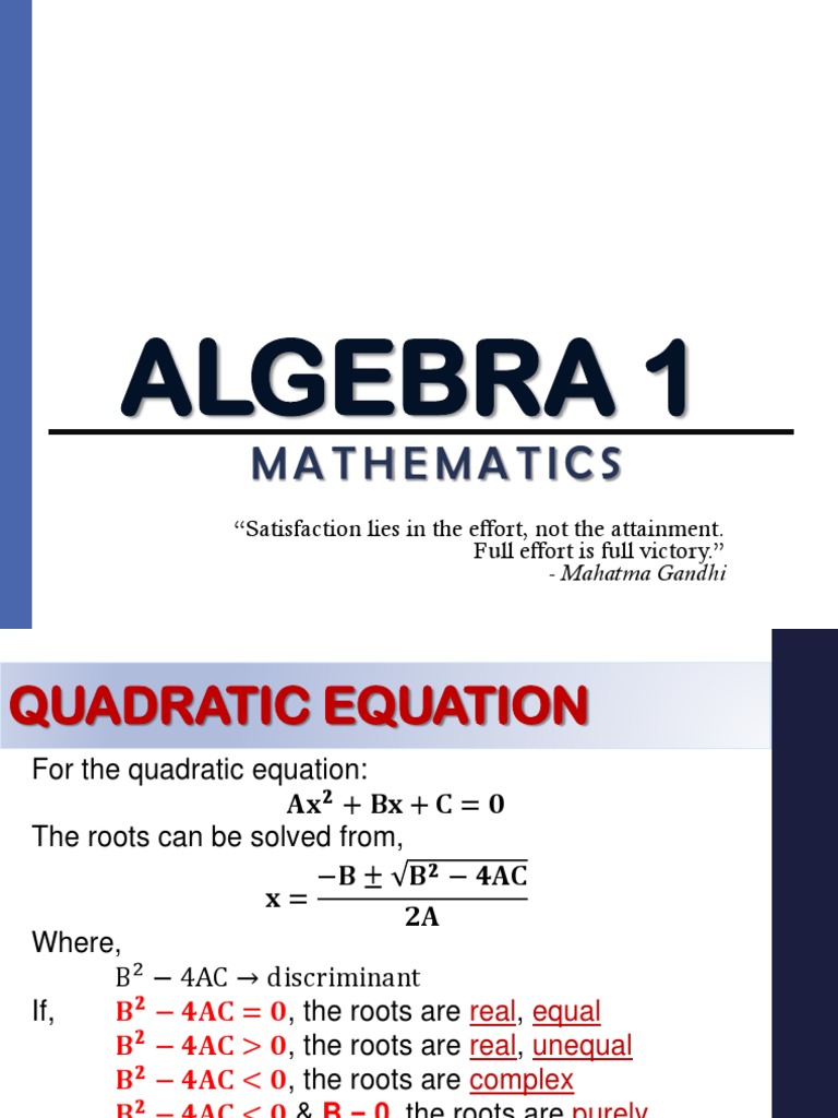 Algebra (Refresher) | PDF | Equations | Quadratic Equation