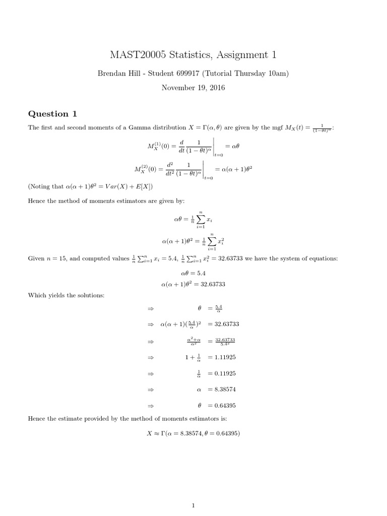 Mast20005 Statistics Assignment 1 Pdf Estimator Statistical Theory