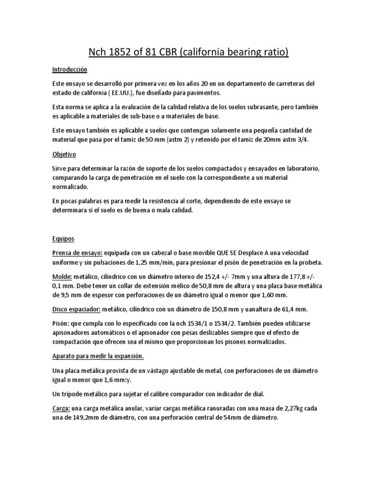 NCH 1852 of 81 CBR | PDF | Curva | Pendiente