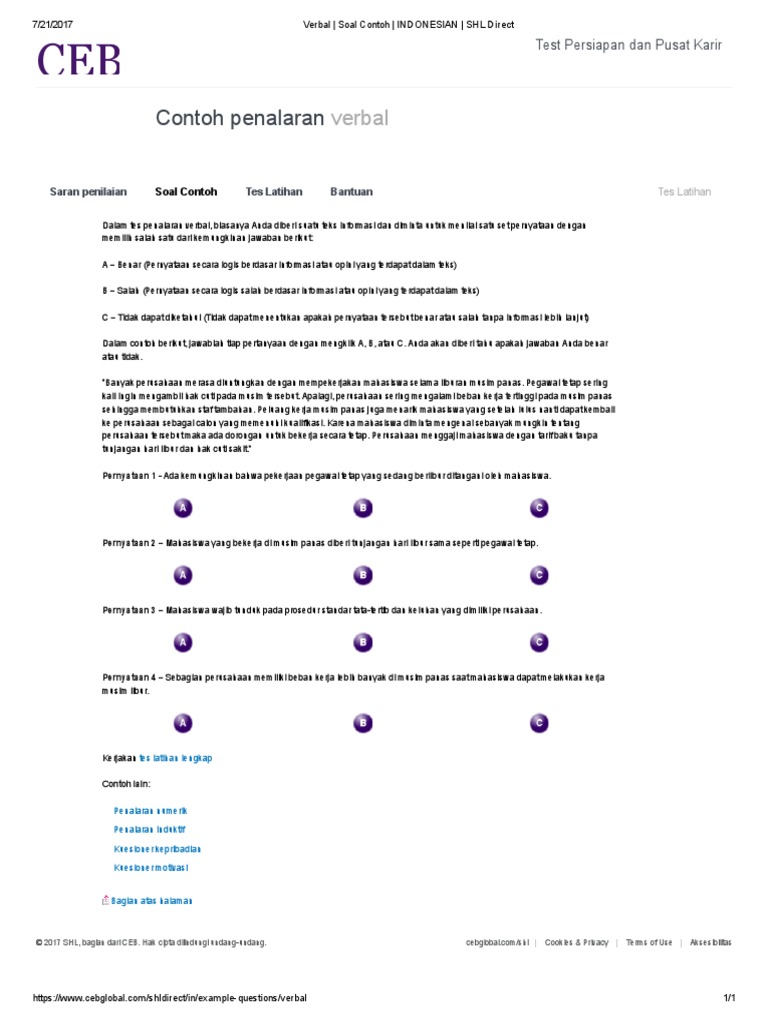 Verbal - Soal Contoh - INDONESIAN - SHL Direct | PDF