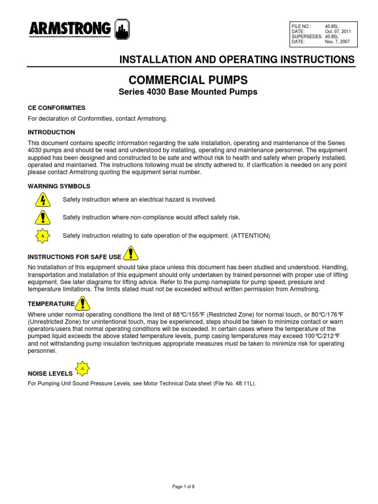 Commercial Pumps: Installation and Operating Instructions | PDF | Pump ...