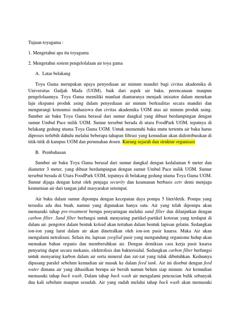 Toya Gama: Air Minum Mandiri UGM | PDF | Memasak, Makanan, & Anggur ...