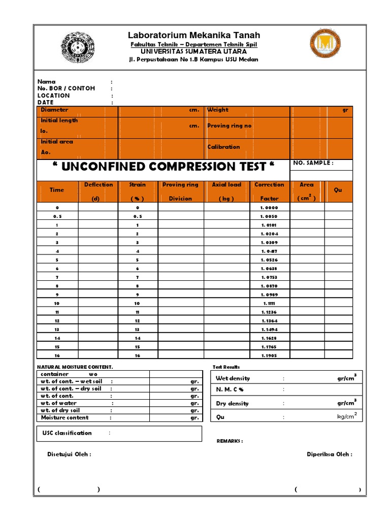 " Unconfined Compression Test ": Laboratorium Mekanika Tanah | PDF ...