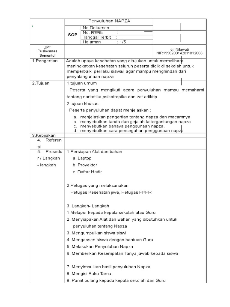 Sop Penyuluhan Napza | PDF