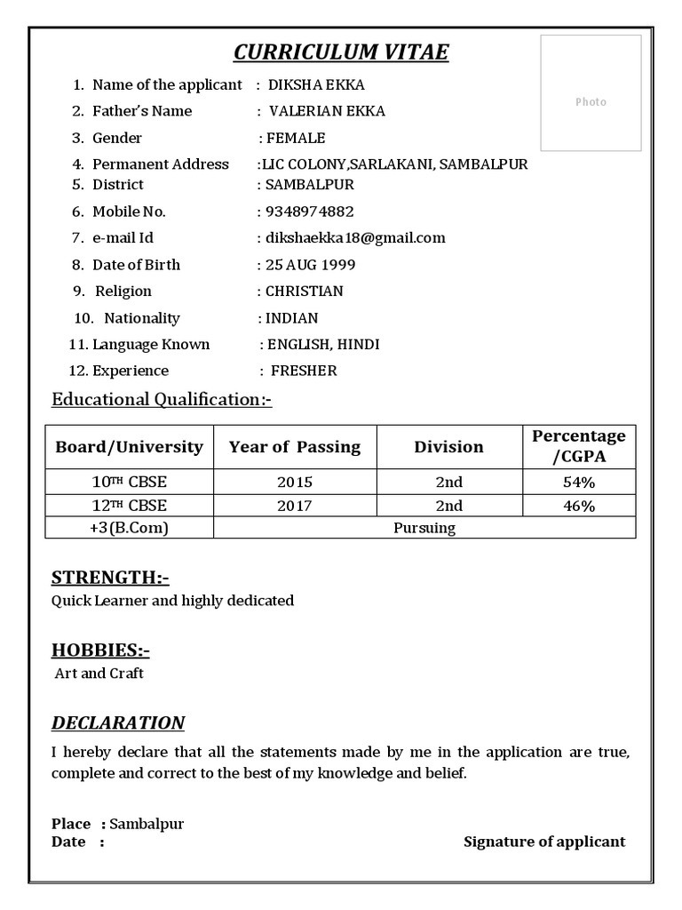 BIODATA One Page (Original | PDF