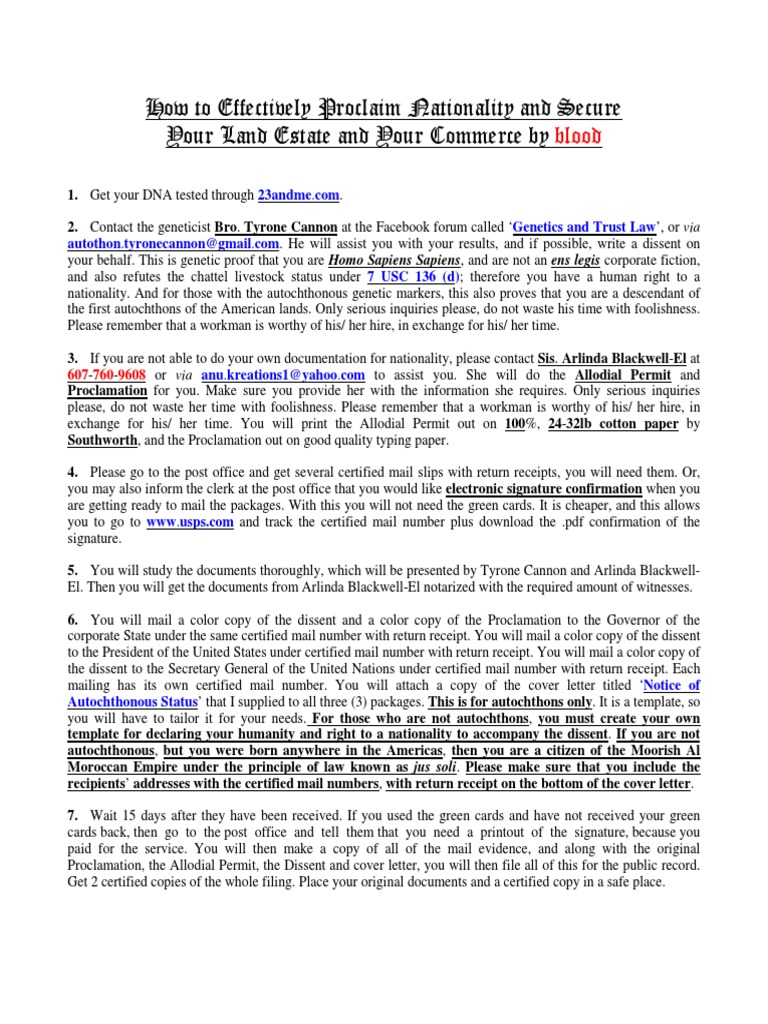 ObaShango-El's Template of Notice of Autochthonous Status | PDF ...