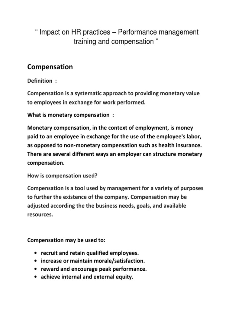 Compensation: " Impact On HR Practices - Performance Management ...