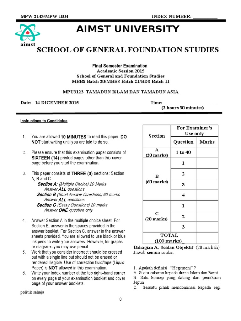 Aimst Finex Titas Mpu3123 Dis2015 Set2 | PDF