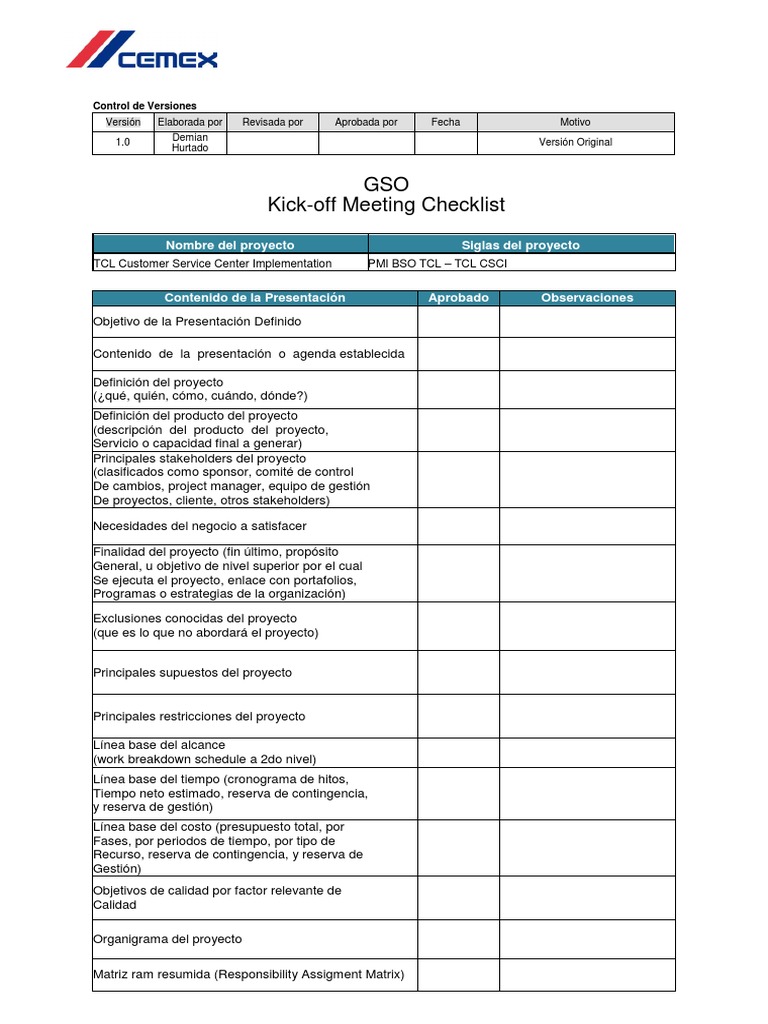 Template Checklist KickOff | PDF