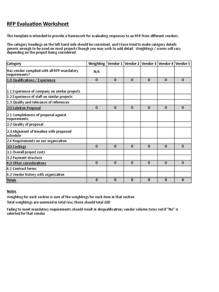 RFP Evaluation Worksheet | PDF