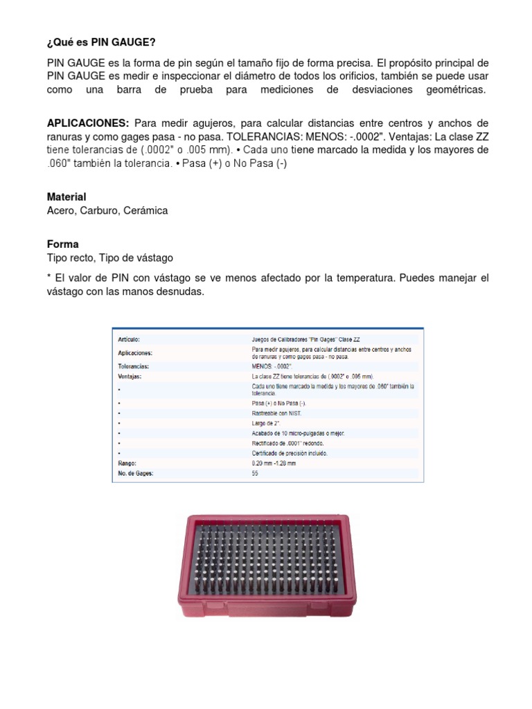 Pin Gauge | PDF | Medición | Tolerancia de ingeniería