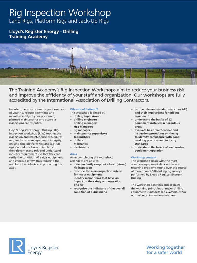 Rig Inspection Workshop: Land Rigs, Platform Rigs and Jack-Up Rigs ...