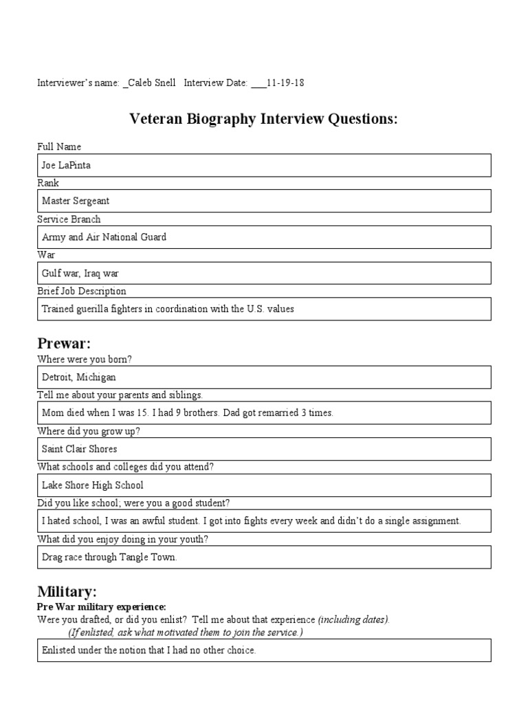 Vet Interview | PDF | Special Forces (United States Army) | Military