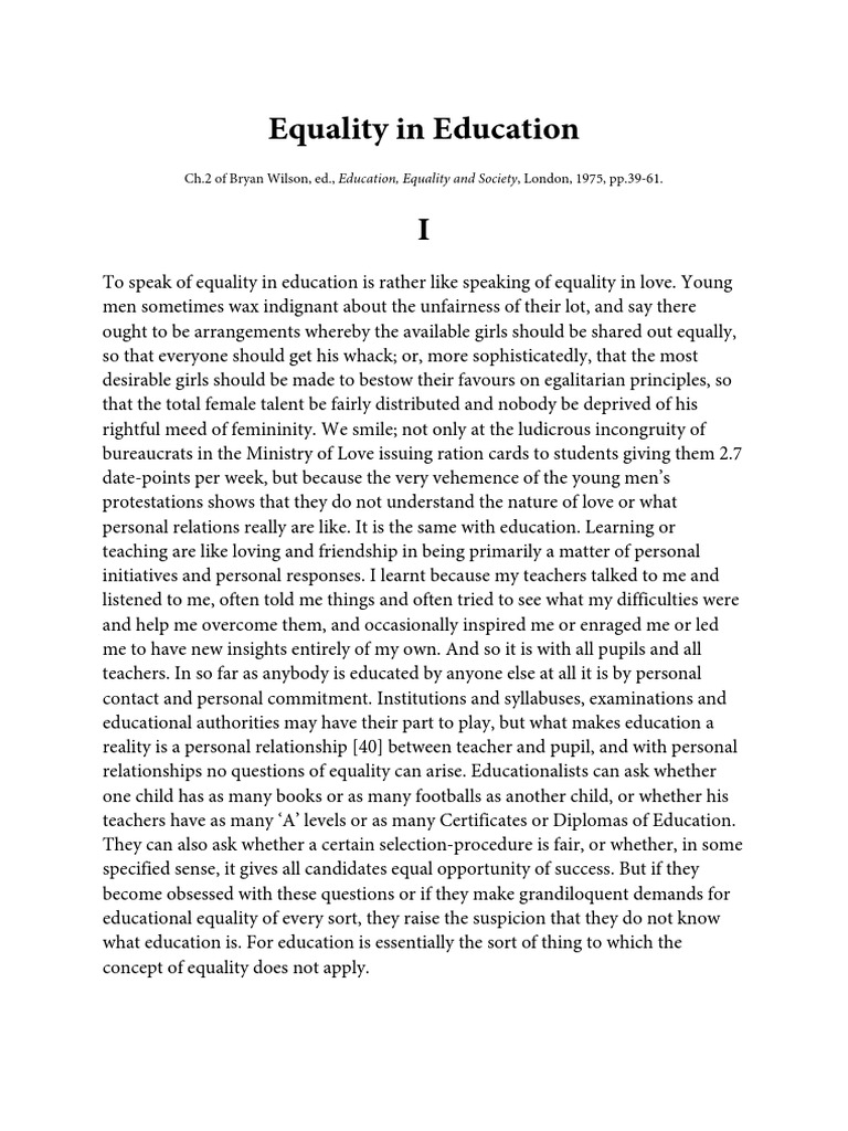 An Analysis of the Concept of Equality in Education | PDF ...