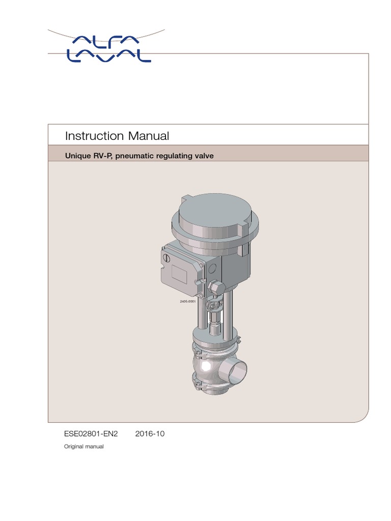 Alfa Laval Unique RV P Pneumatic Regulating Valve Instruction Manual ...