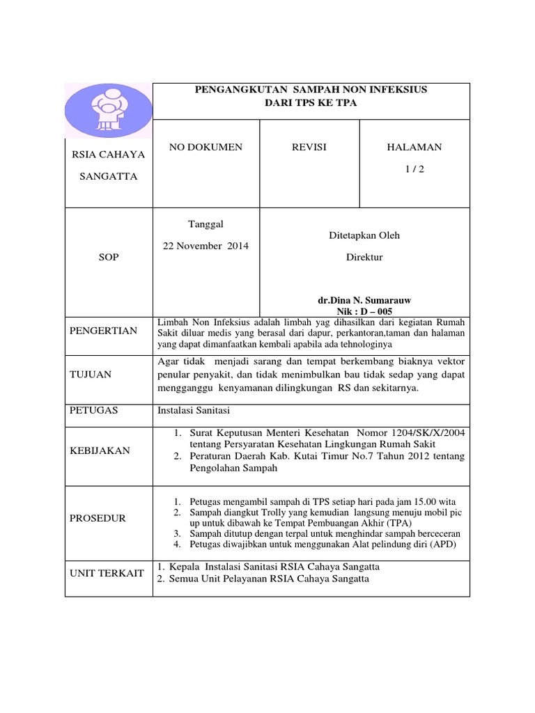 Sop Pengangkutan Sampah Non Infeksius Dari TPS Ke TPA | PDF